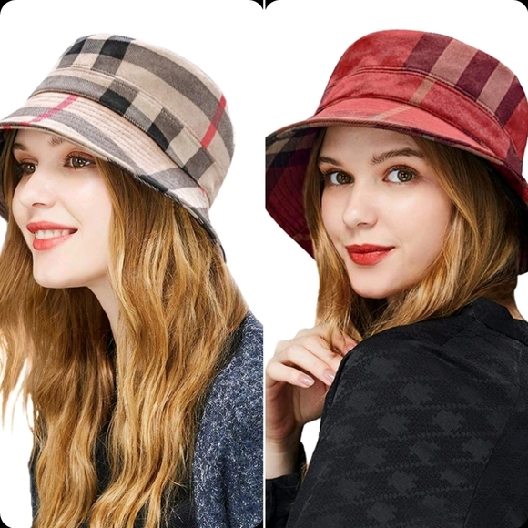 Accessories | Nwt Ladies Plaid Bucket Hat Wine Or Khaki Variation ...